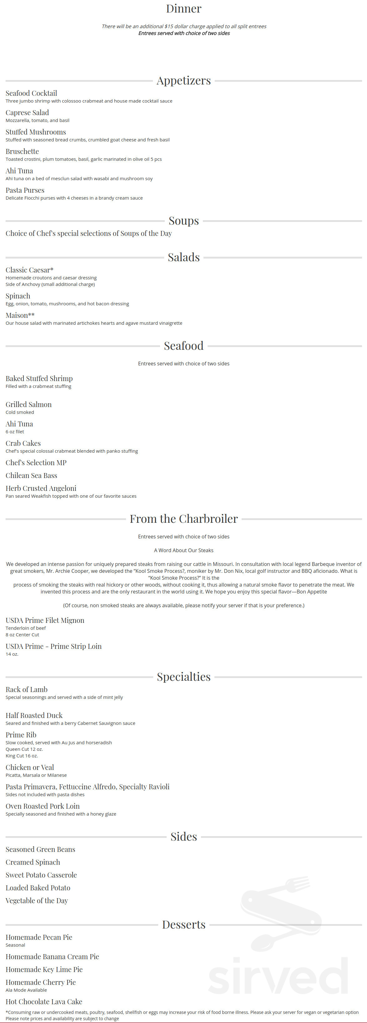 Menu for The Rose Plantation in Fruitland Park, FL | Sirved