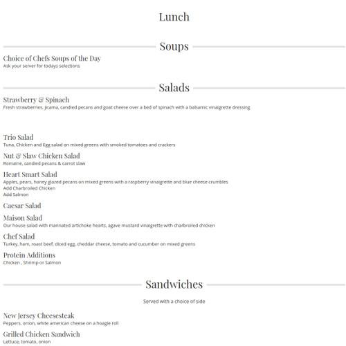 The Rose Plantation menu in Fruitland Park, Florida, USA