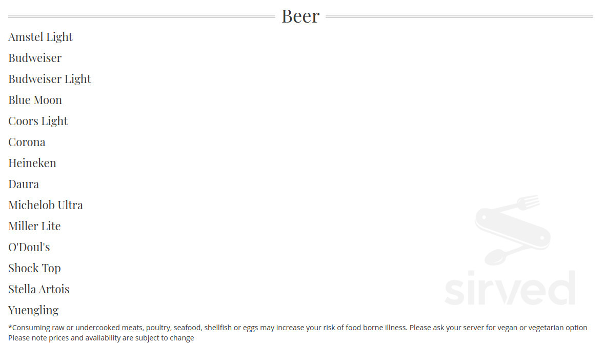 The Rose Plantation menu in Fruitland Park, Florida, USA