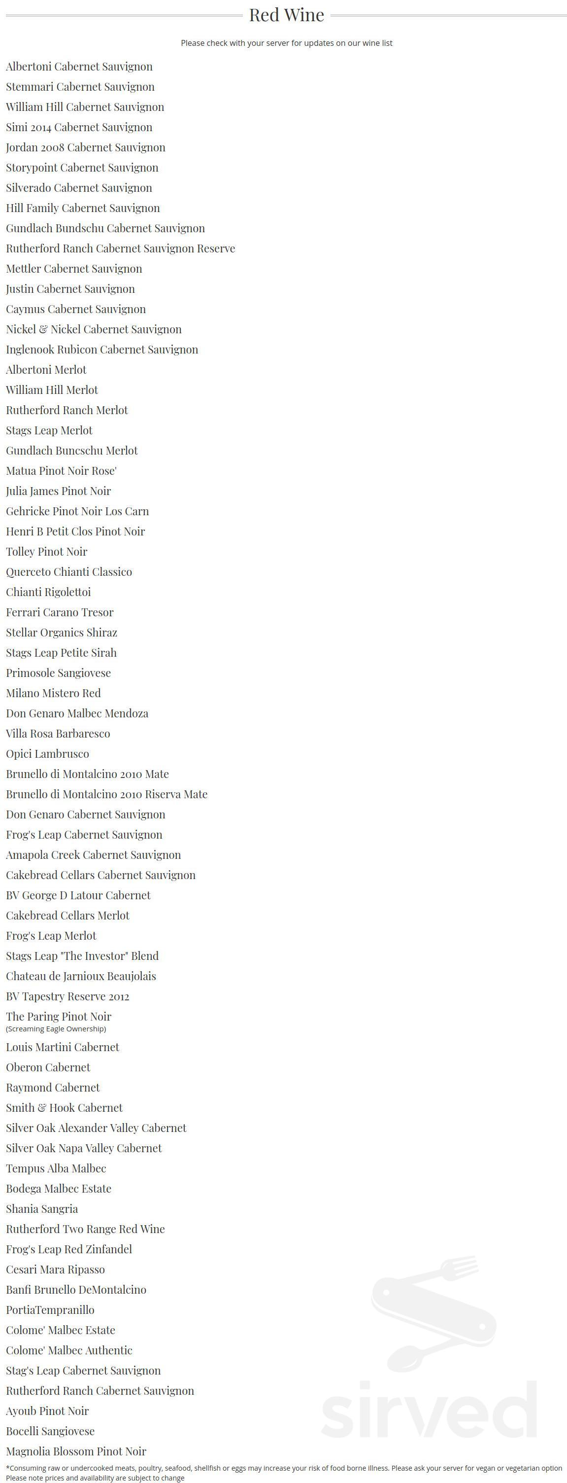 The Rose Plantation menu in Fruitland Park, Florida, USA