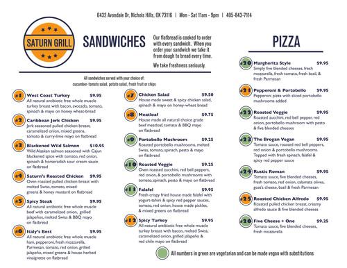 Saturn Grill menu in Nichols Hills, Oklahoma, USA