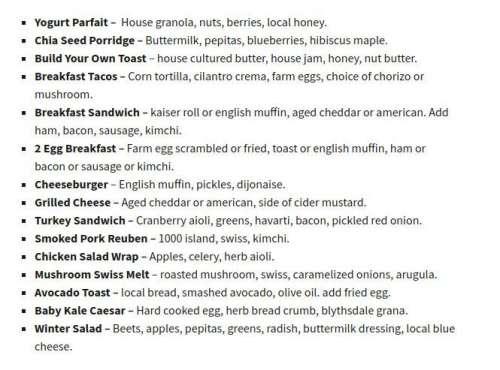 Innovation Cafe menu in Burlington, Vermont, USA