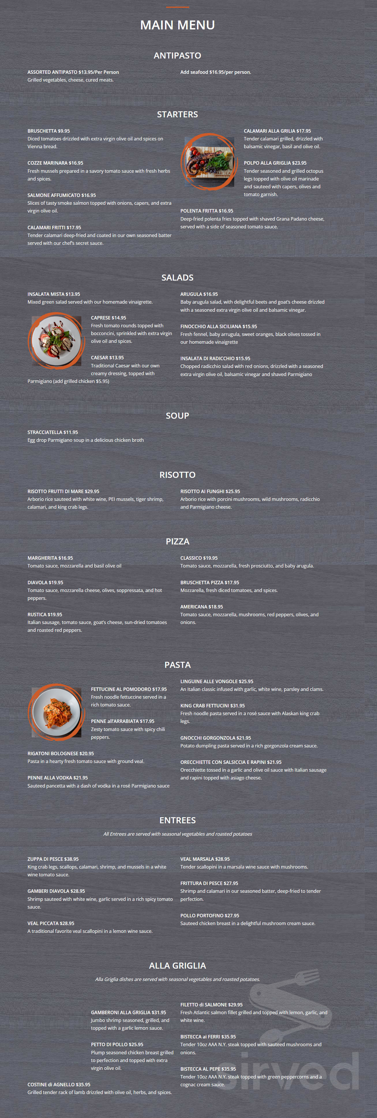 Parola Ristorante menus in Maple, Ontario, Canada