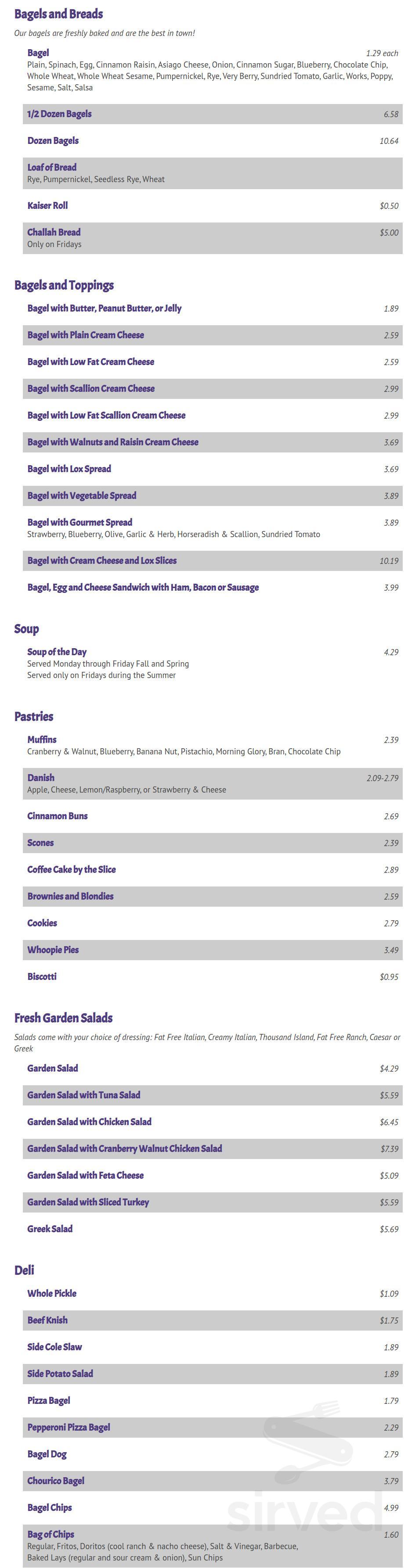 Menu for New York Bagel Co in Dartmouth, MA | Sirved