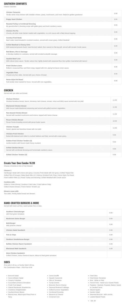 Dale's Southern Grill menu in Hoover, Alabama, USA