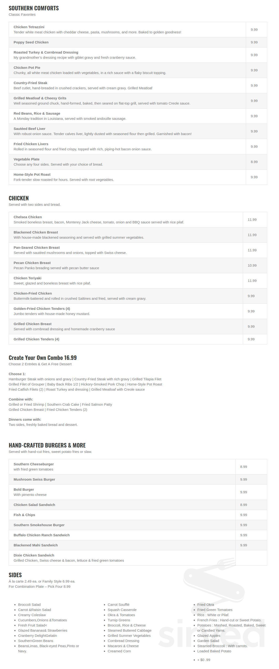 Dale's Southern Grill menu in Hoover, Alabama, USA