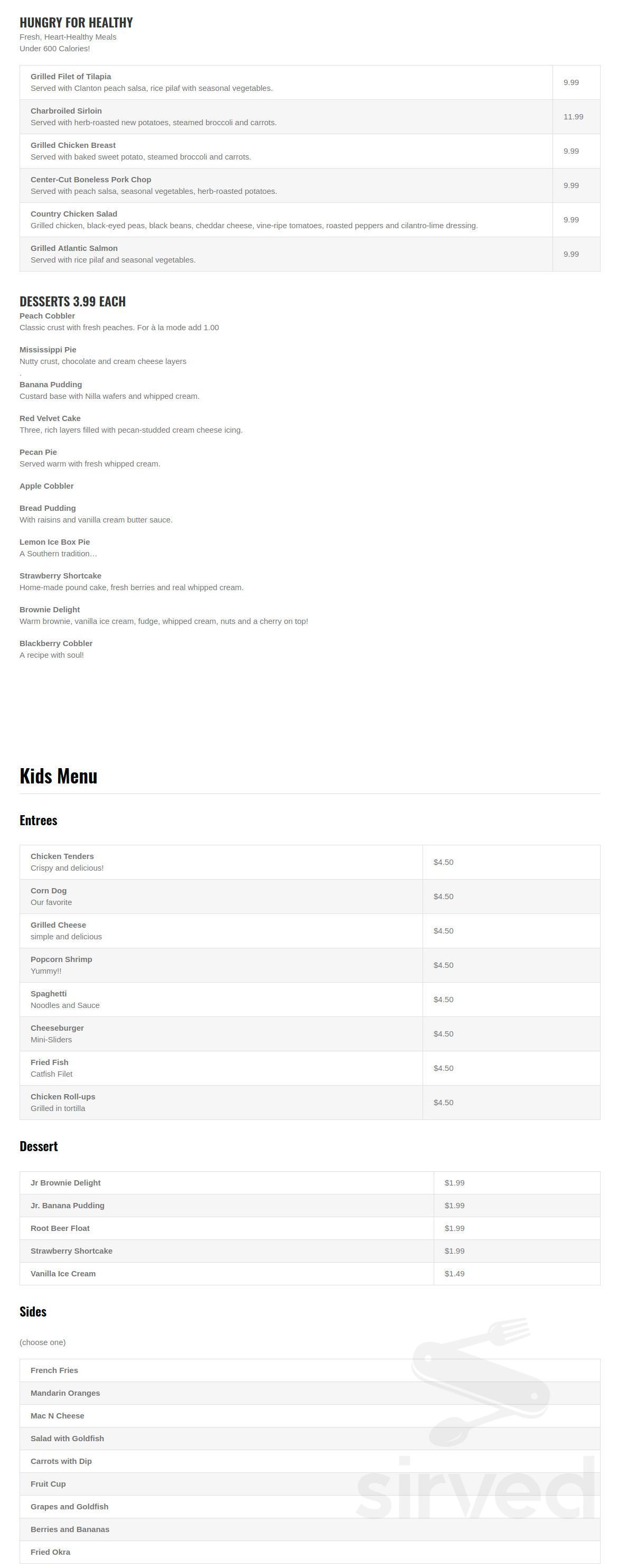 Dale's Southern Grill menus in Hoover, Alabama, United States