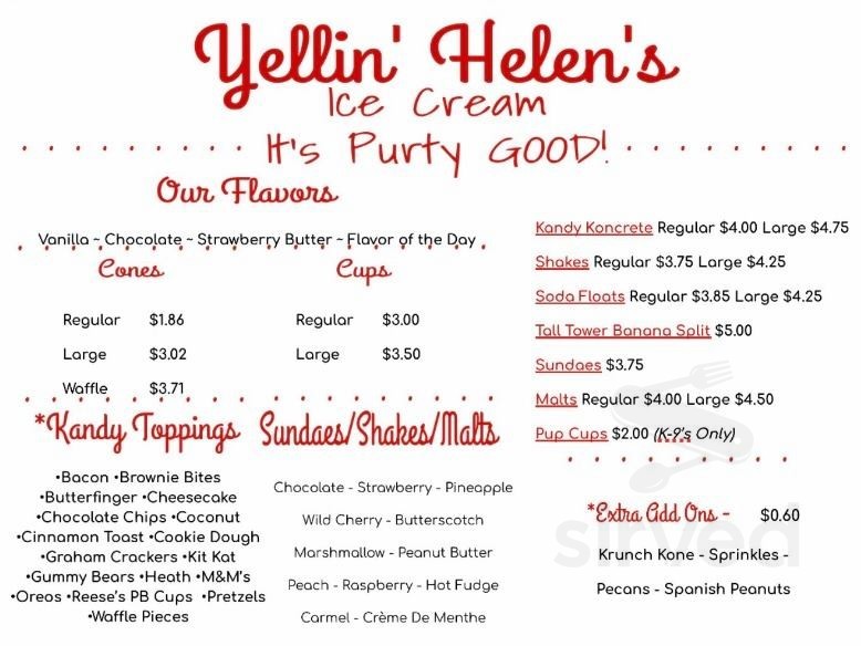 Menu for Yellin' Helen's in Dix, IL | Sirved