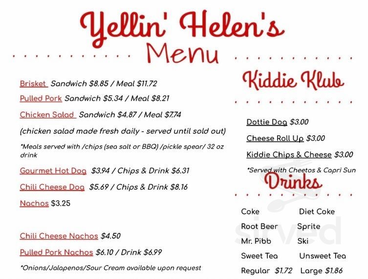 Yellin' Helen's menus in Dix, Illinois, United States
