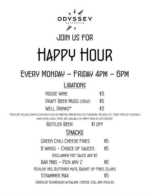 Odyssey Gastropub menu in Colorado Springs, Colorado, USA