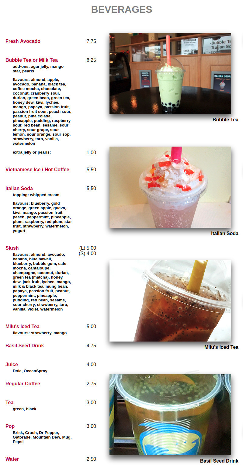 Milu Fresh Rolls & V-Subs(EAST) menu in Regina, Saskatchewan, Canada