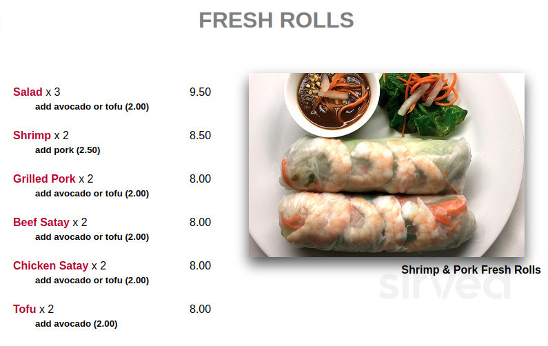 Menu - Regina SK's Milu Fresh Rolls & V-Subs(EAST) | Sirved