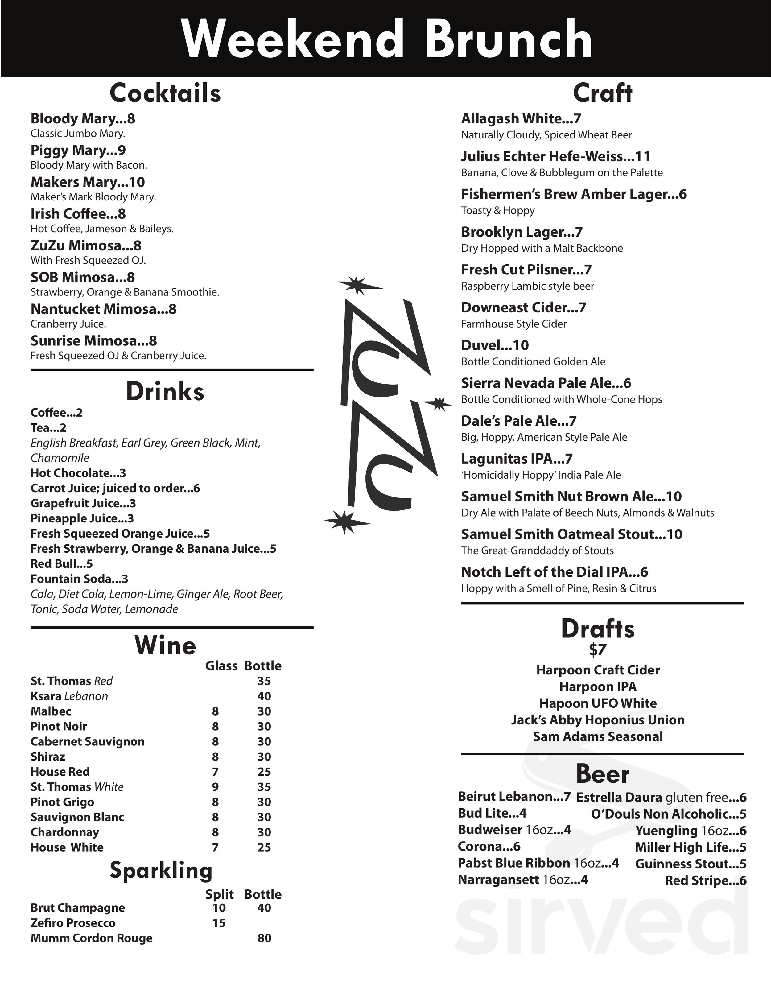 Zuzu menu in Cambridge, Massachusetts, USA