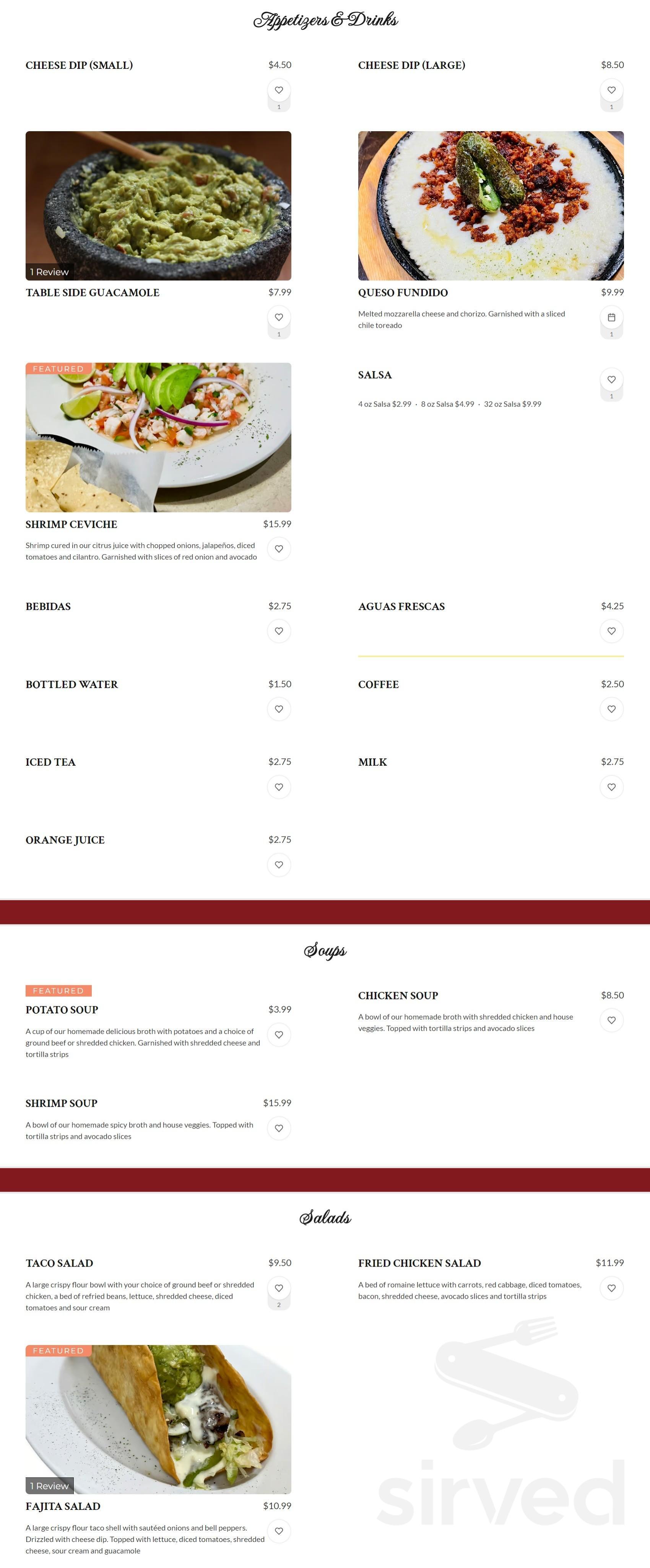 El Rincon Mexican Restaurant menu in Dothan, Alabama, USA