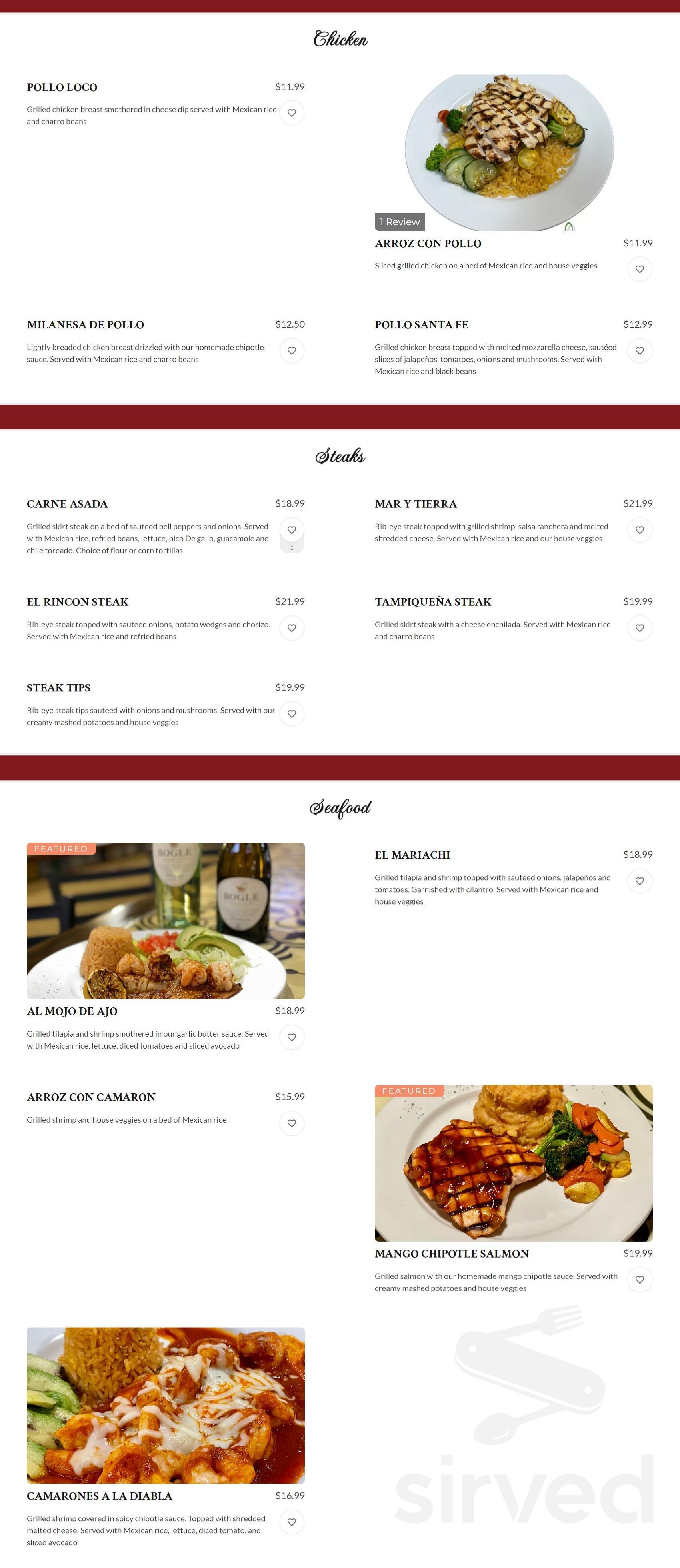 El Rincon Mexican Restaurant menu in Dothan, Alabama, USA