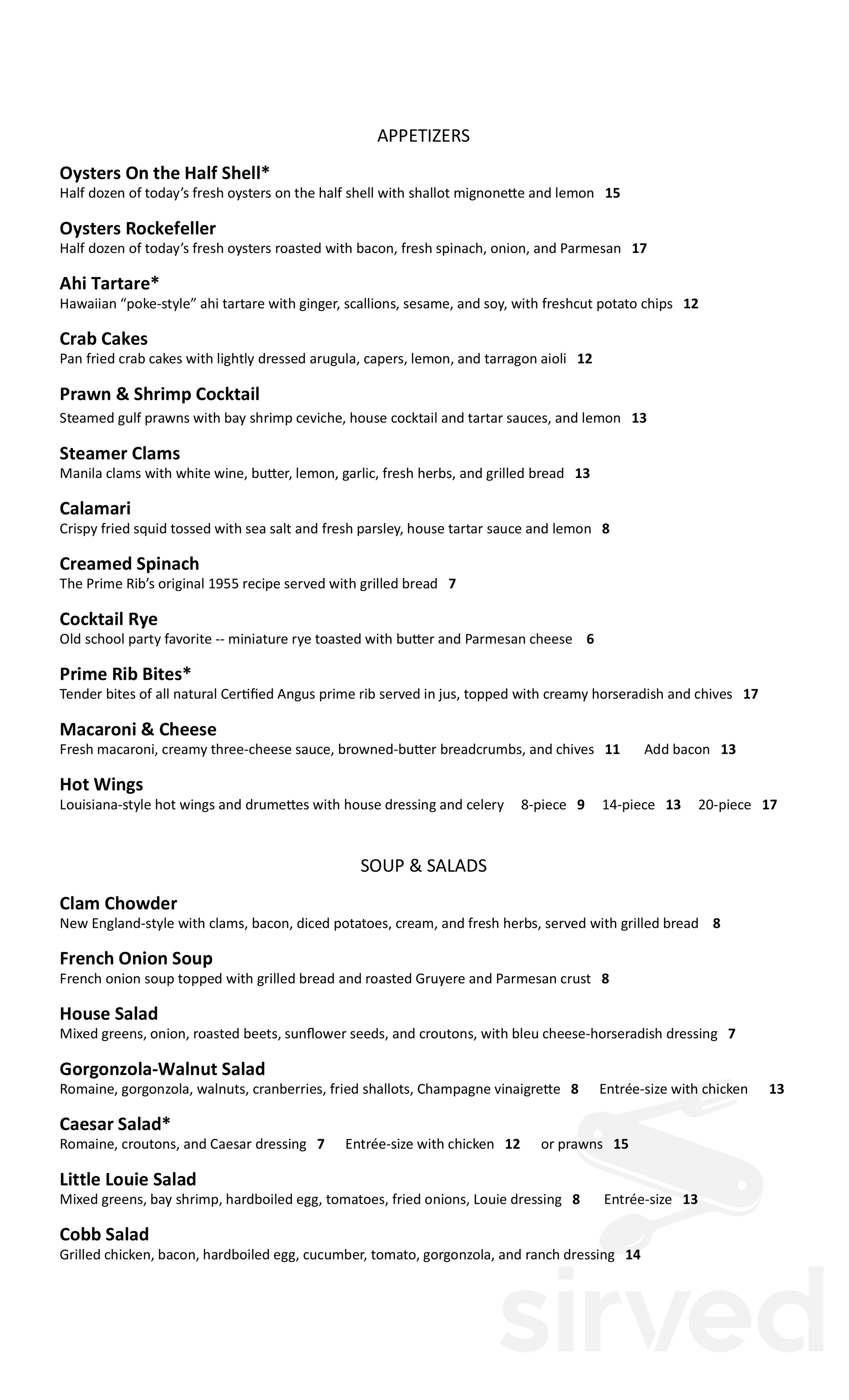 Menu for Clyde's Prime Rib Restaurant and Bar in Portland, OR | Sirved