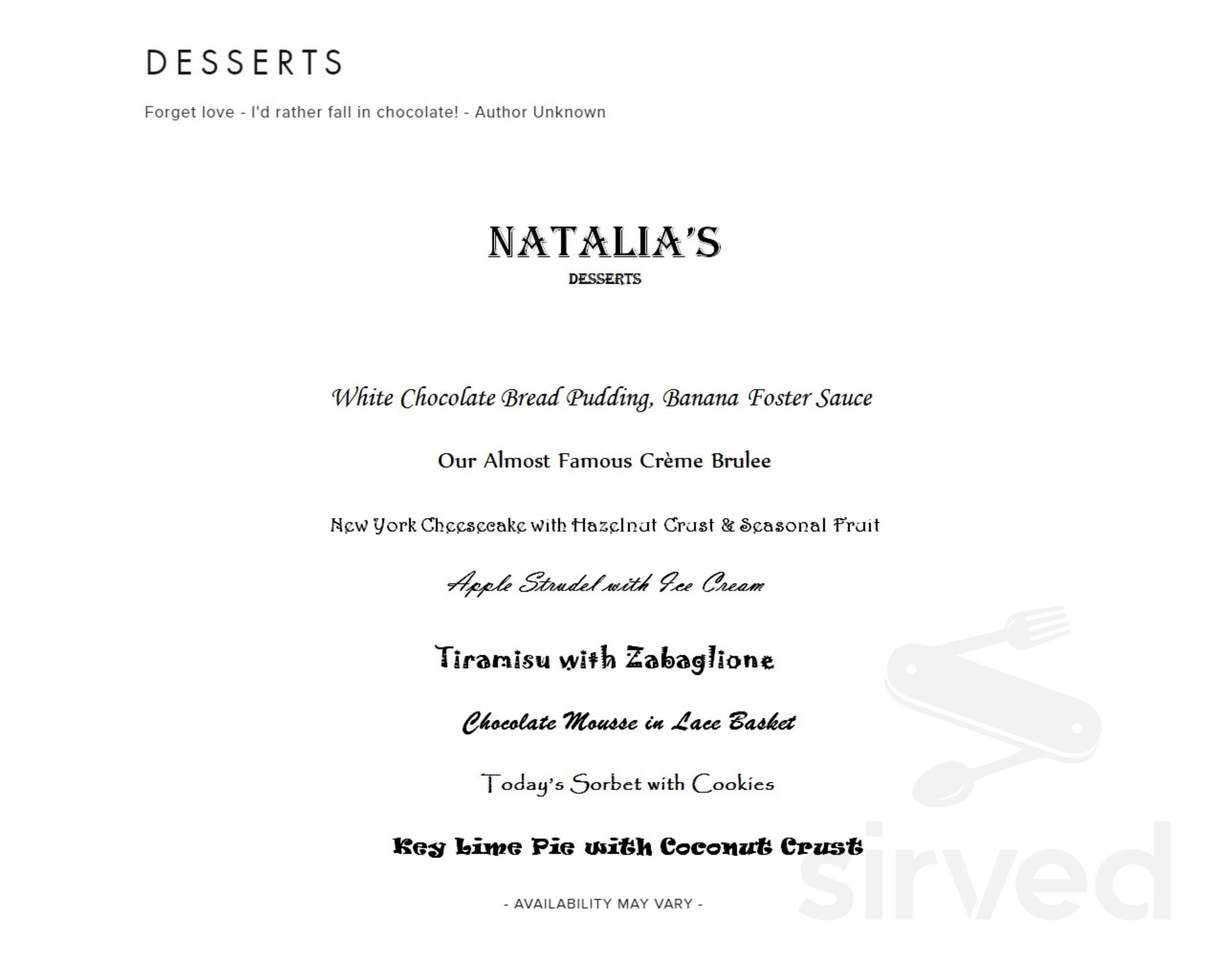 Menu for Natalia's in Macon, GA | Sirved
