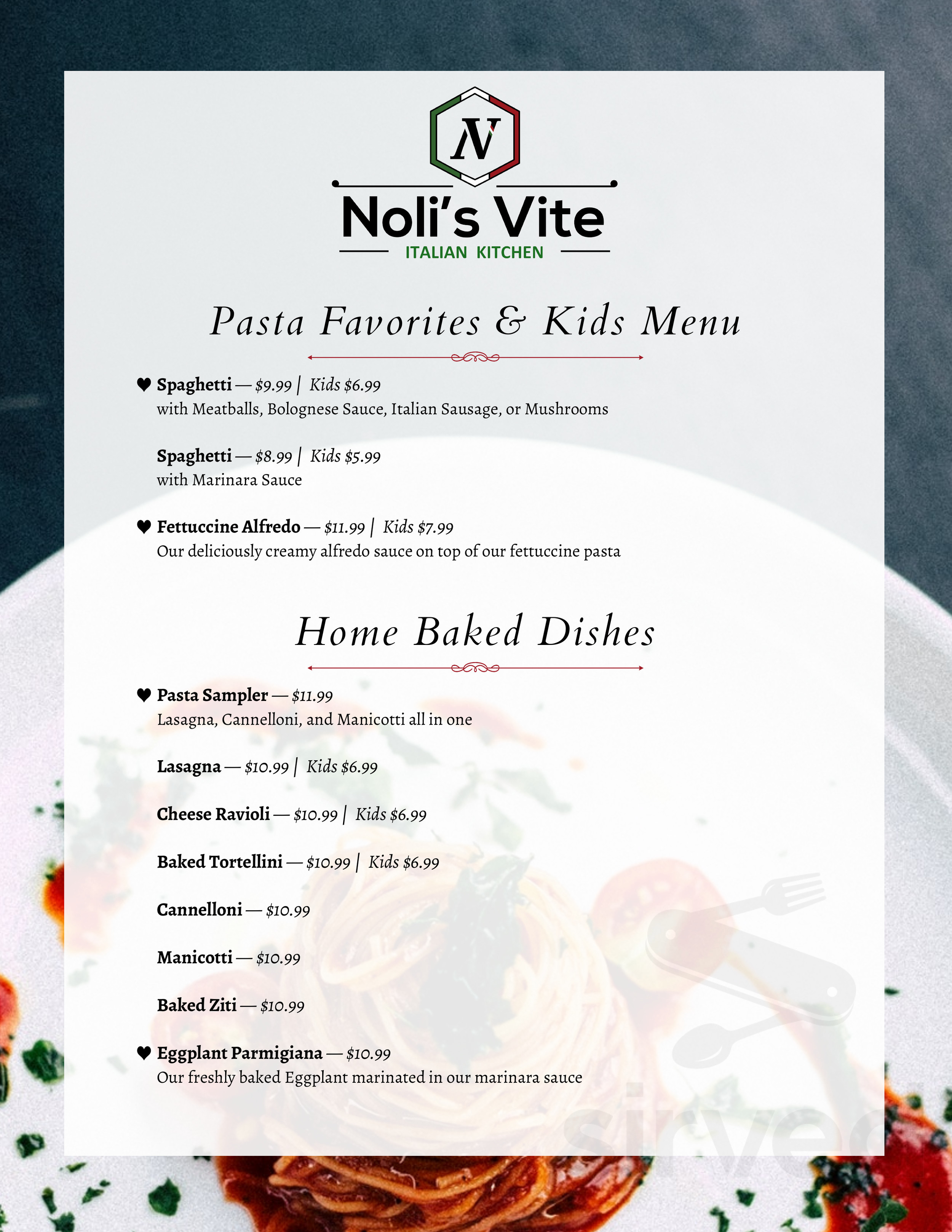 Noli's Vite menu in New Braunfels, Texas, USA