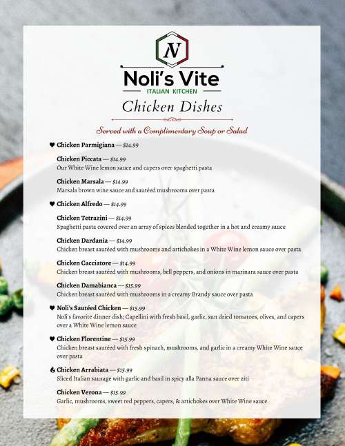Noli's Vite menu in Cibolo, Texas, USA