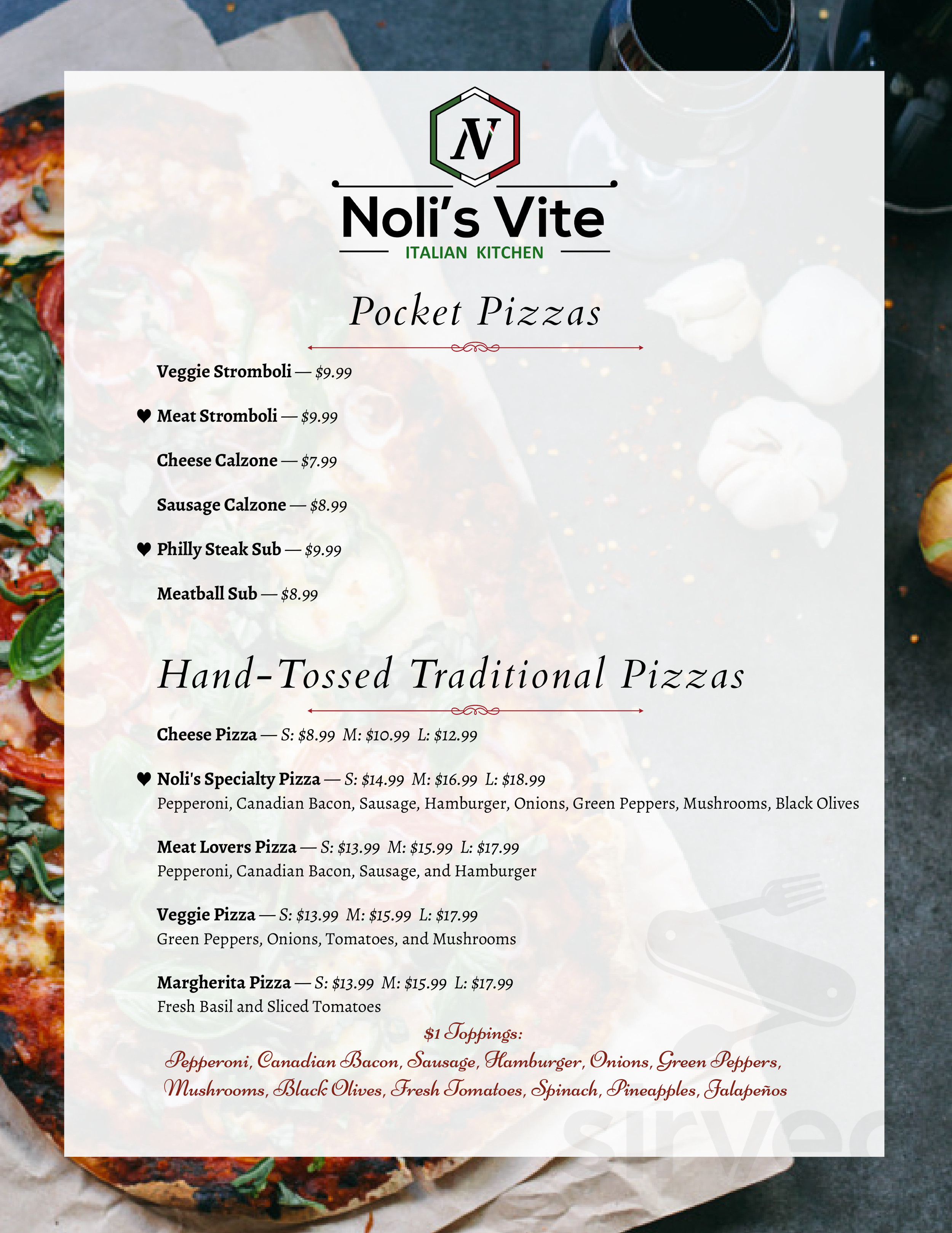 Noli's Vite menu in Cibolo, Texas, USA