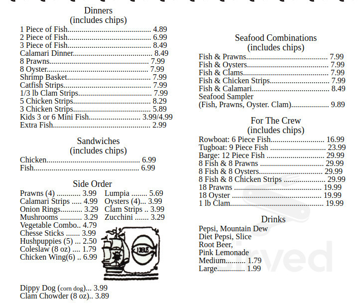Menu for Tugboat Fish & Chips in Carmichael, CA | Sirved