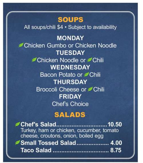 Velocity Cafe menu in Hurlburt Field, Florida, USA