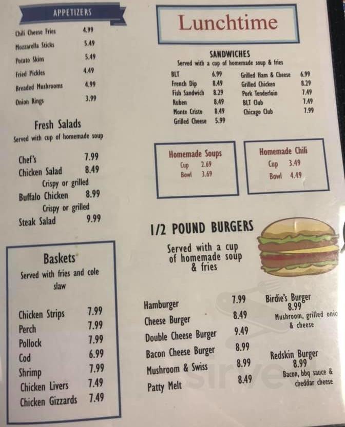 Menu - Knox IN's Birdie's | Sirved