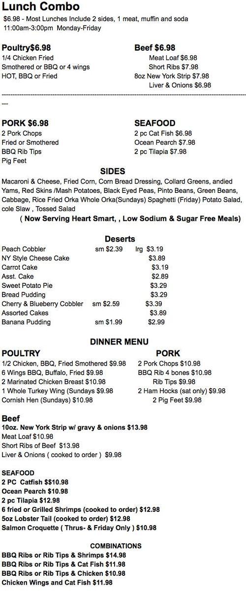 Steve's Soul Food menu in Detroit, Michigan, USA
