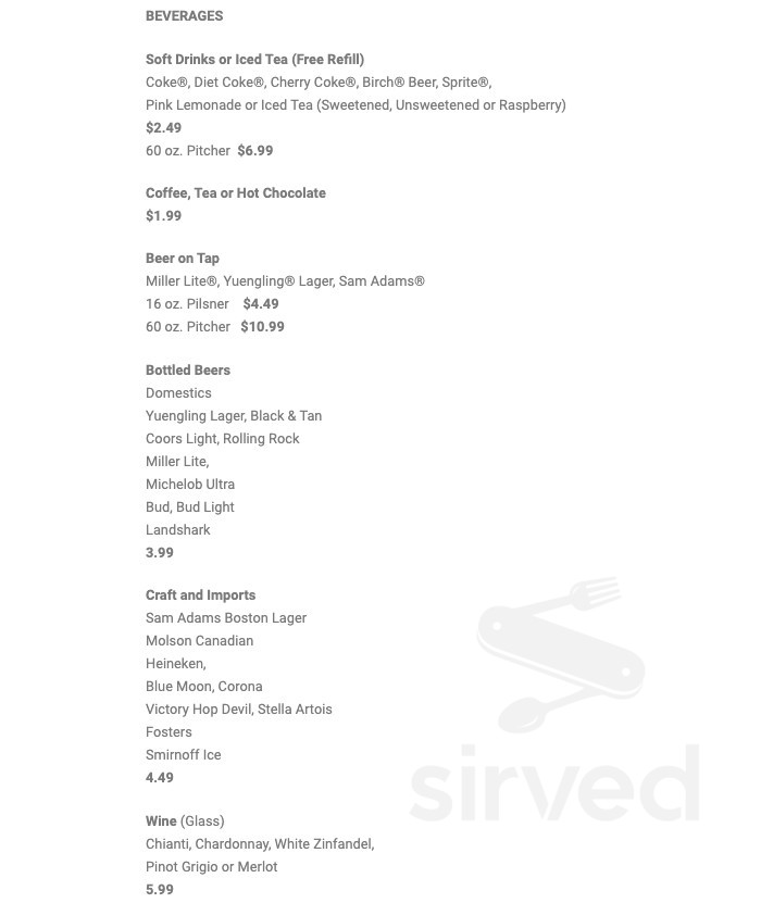 Moccia's Train Stop menu in Schwenksville, Pennsylvania, USA