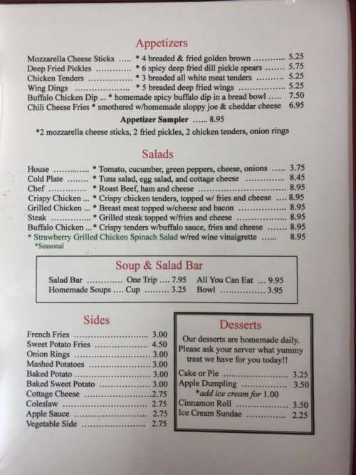 3rd Street Diner menu in Oakland, Maryland, USA