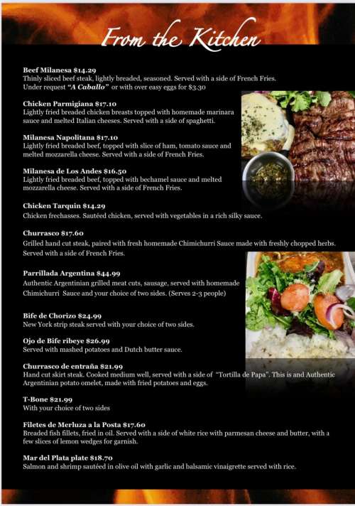 TARQUIN Argentinian Restaurant menu in Sioux Falls, South Dakota, USA