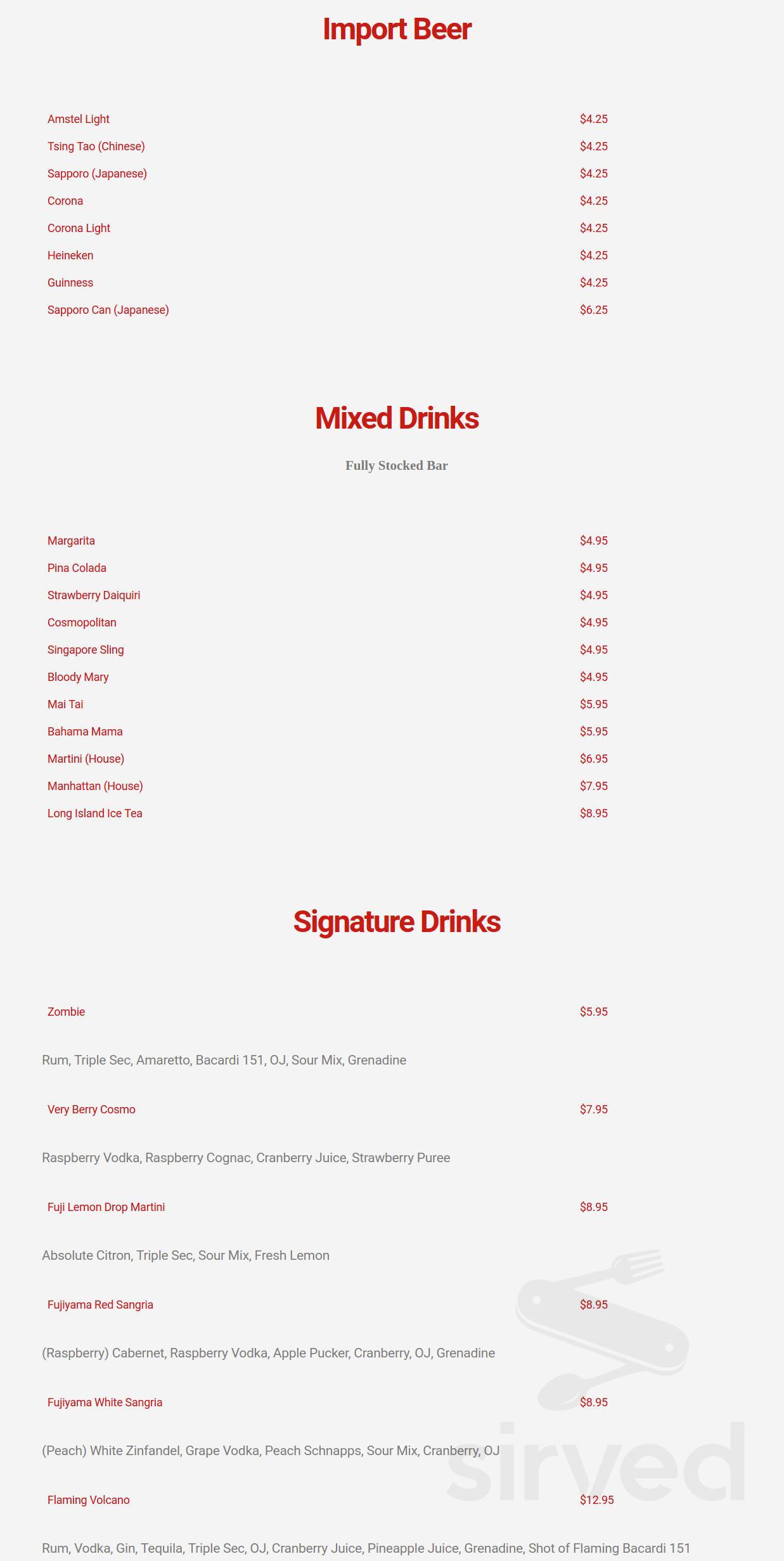 Fujiyama Japanese Steak House (Beckley ) menus in Beckley, West ...
