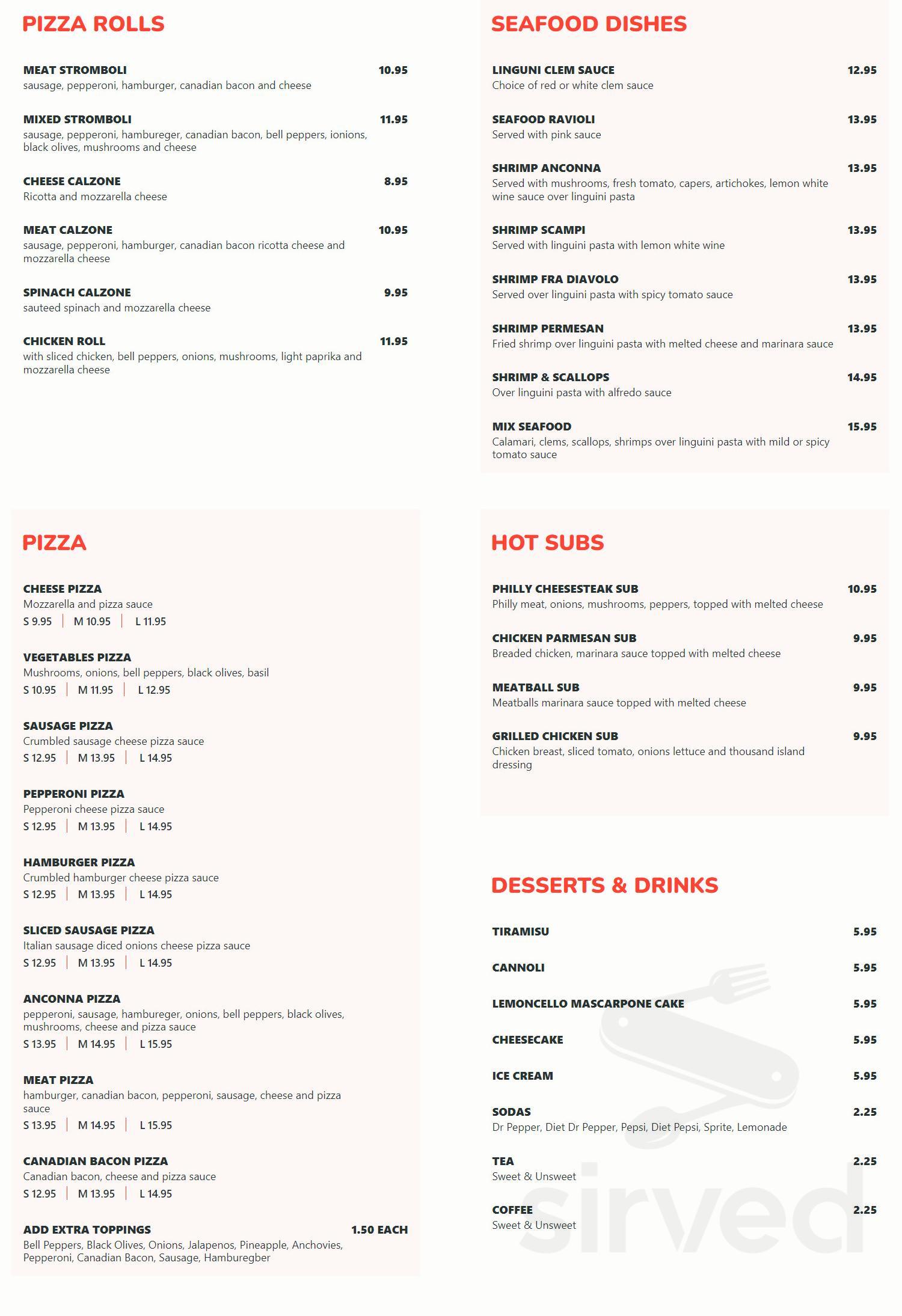 Anconna Italian Restaurant menus in Quitman, Texas, United States