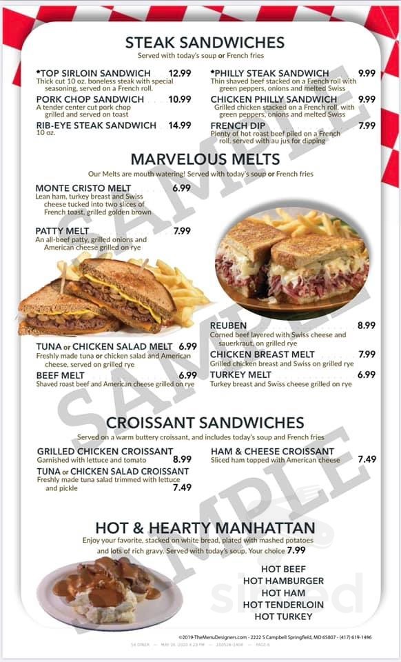 Diner 54 menus in Kirksville, Missouri, United States
