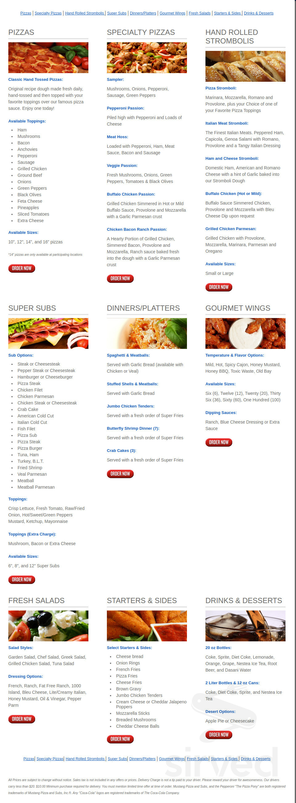 Menu for Mustang Pizza & Subs in Essex, MD | Sirved