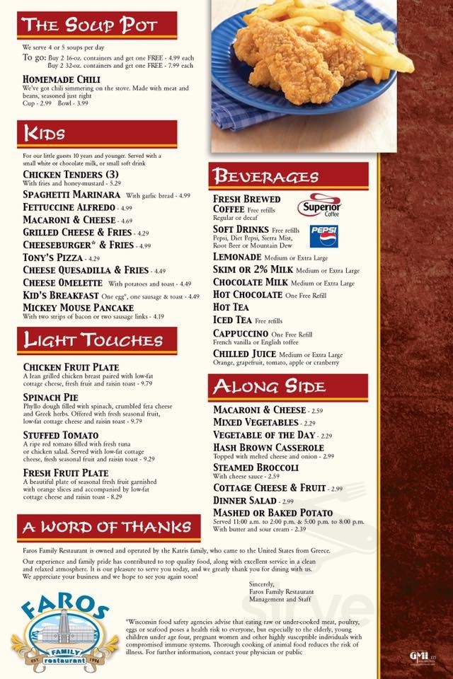 Faros Restaurant & Cocktails menu in Fond du Lac, Wisconsin, USA