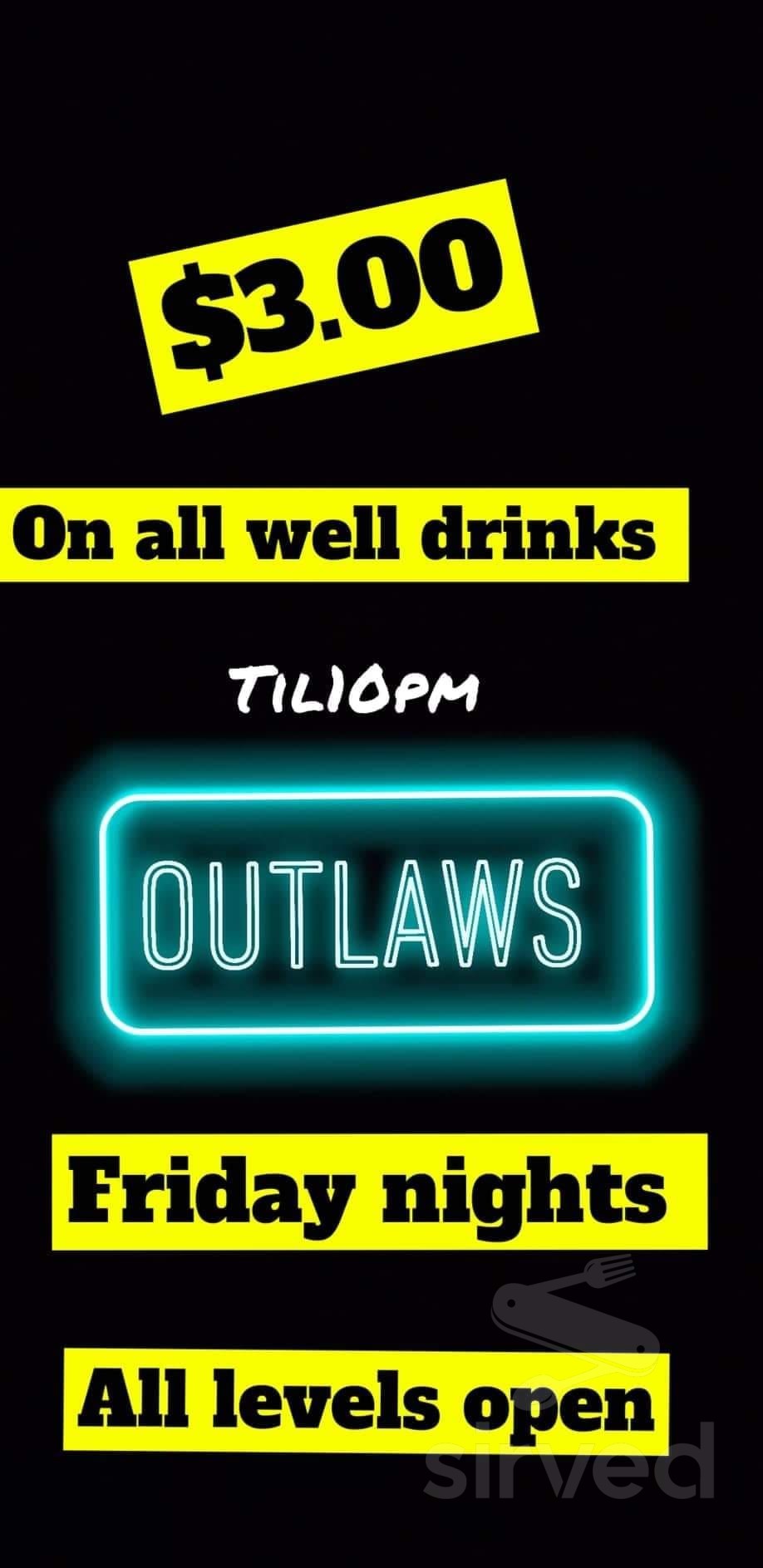 Menu for American Outlaws Bar in Des Moines, IA | Sirved