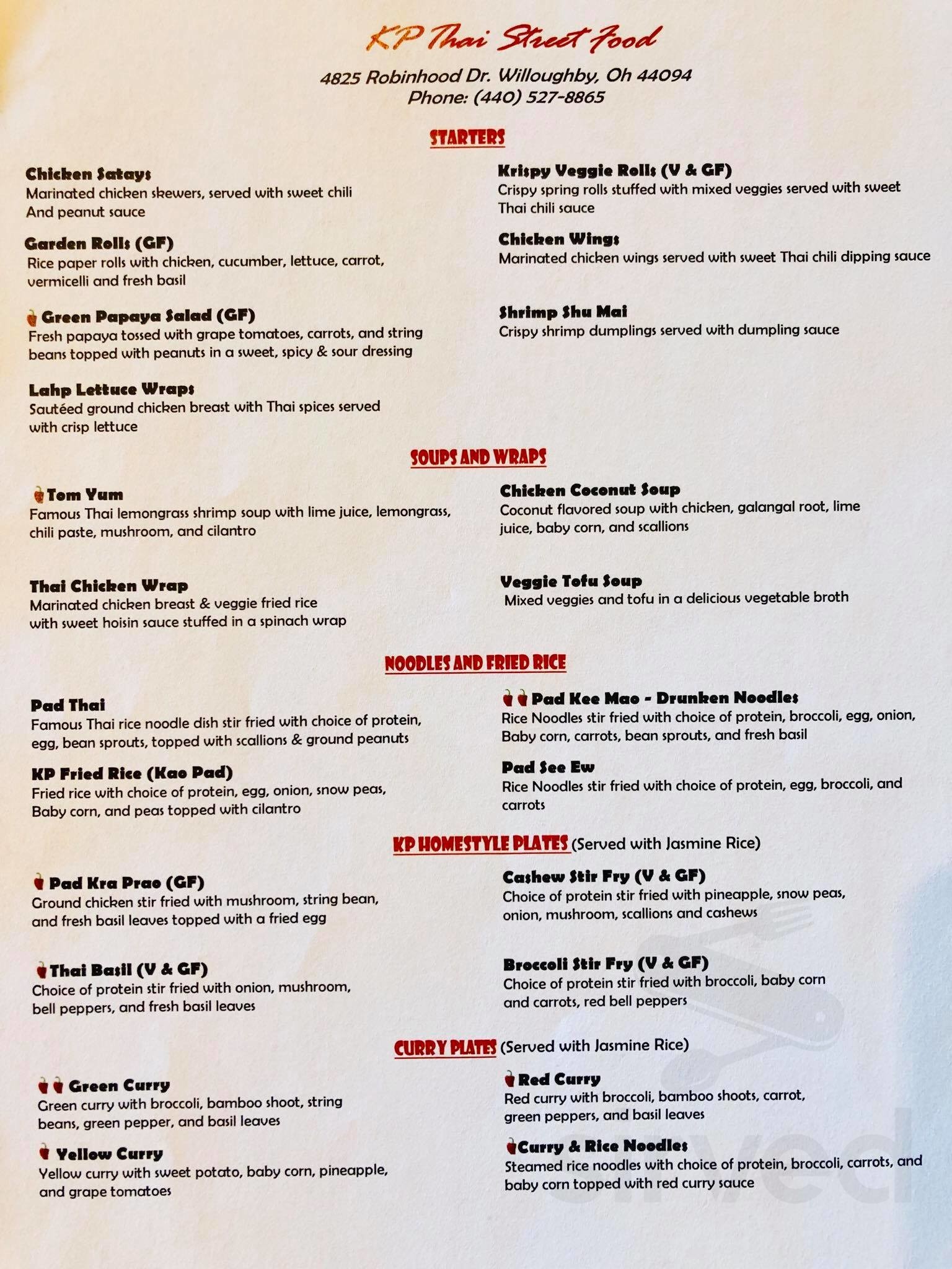 Kp Thai Street Food & Bubble Tea menu in Willoughby, Ohio, USA
