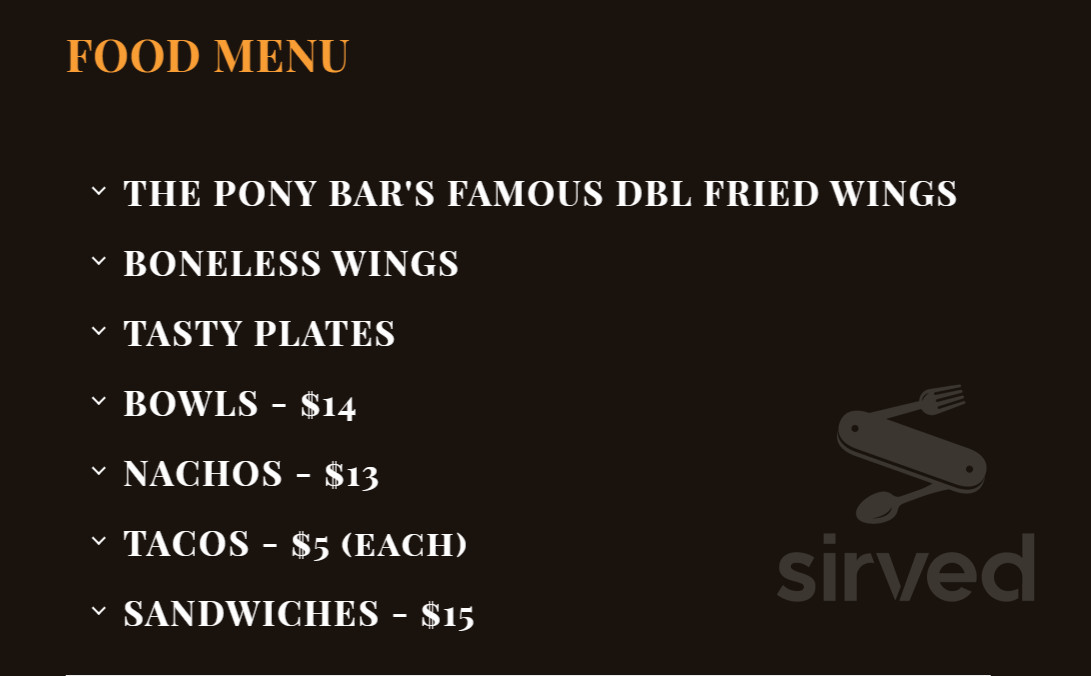 The Pony Bar menu in New York, New York, USA