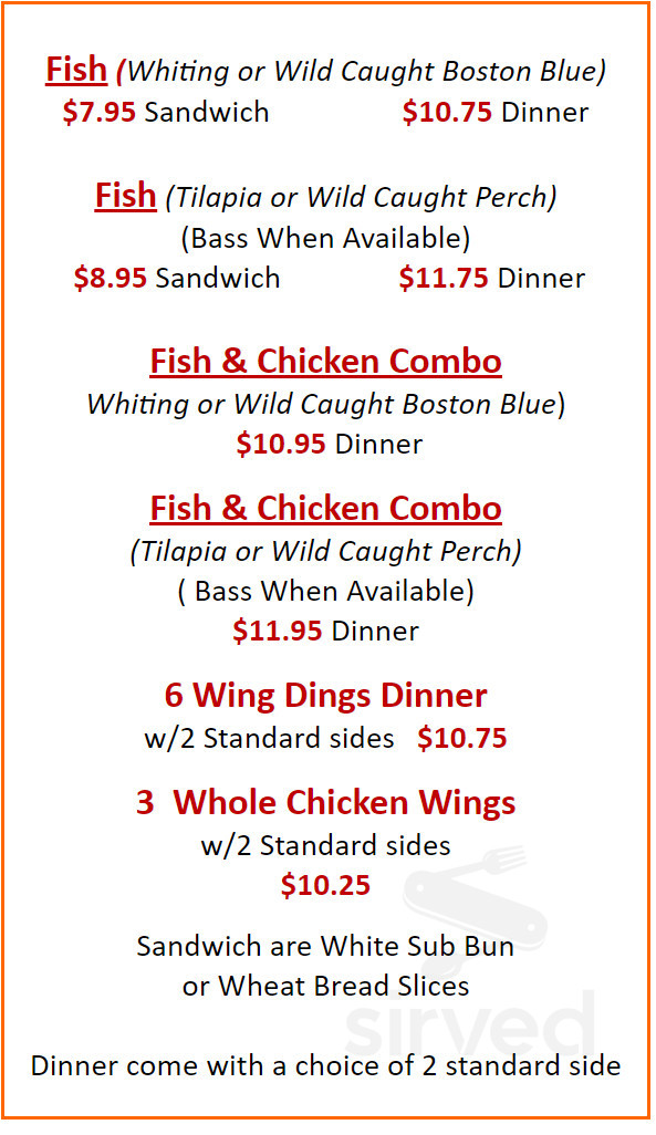 Amina's Fish menu in Columbus, Ohio, USA