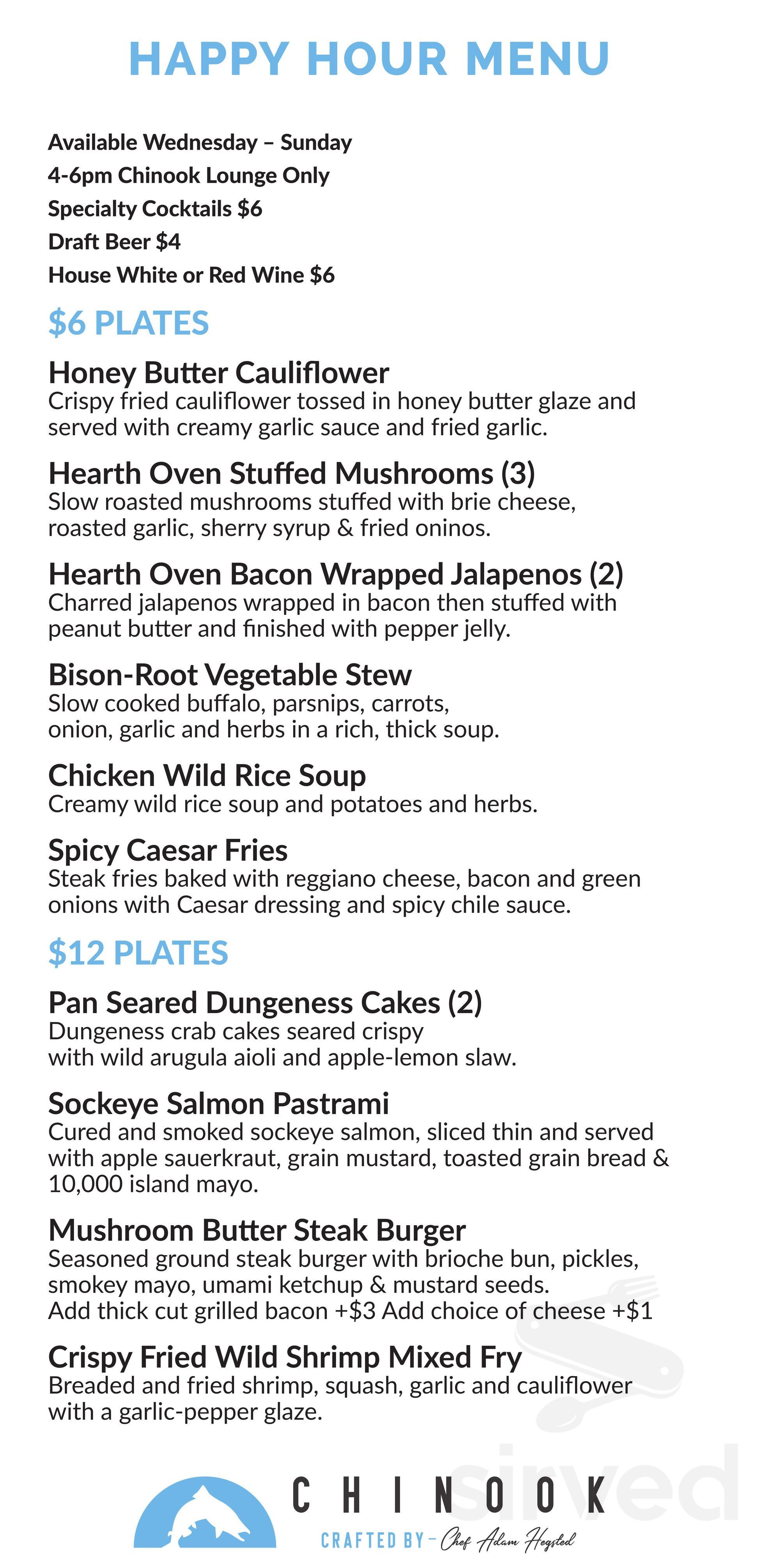 Chinook Steak, Pasta & Spirits menus in Worley, Idaho, United States