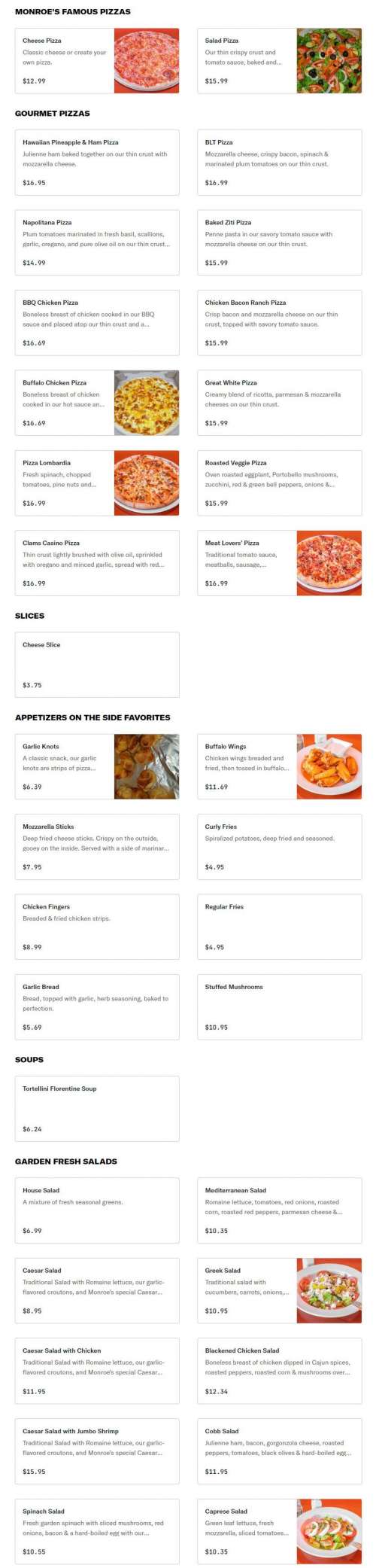Monroe Pizza &Pasta menu in Monroe, Connecticut, USA