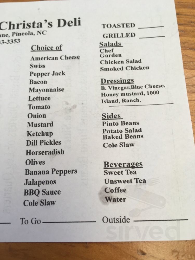 Christa's Country Corner menu in Newland, North Carolina, USA