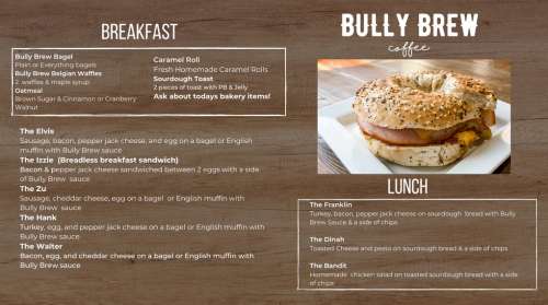 Bully Brew Coffee South Drive Thru menu in Grand Forks, North Dakota, USA