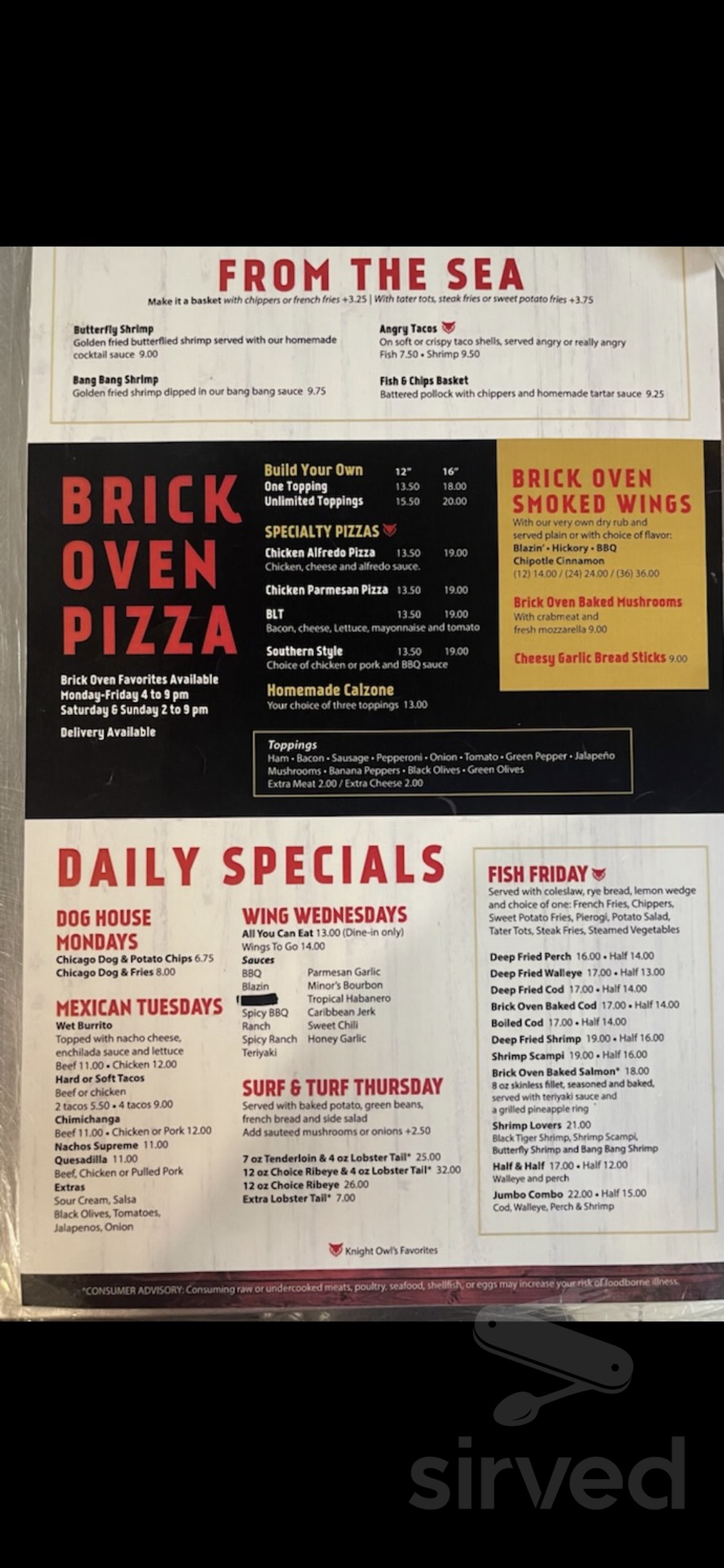 Knight Owl menus in Norway, Michigan, United States