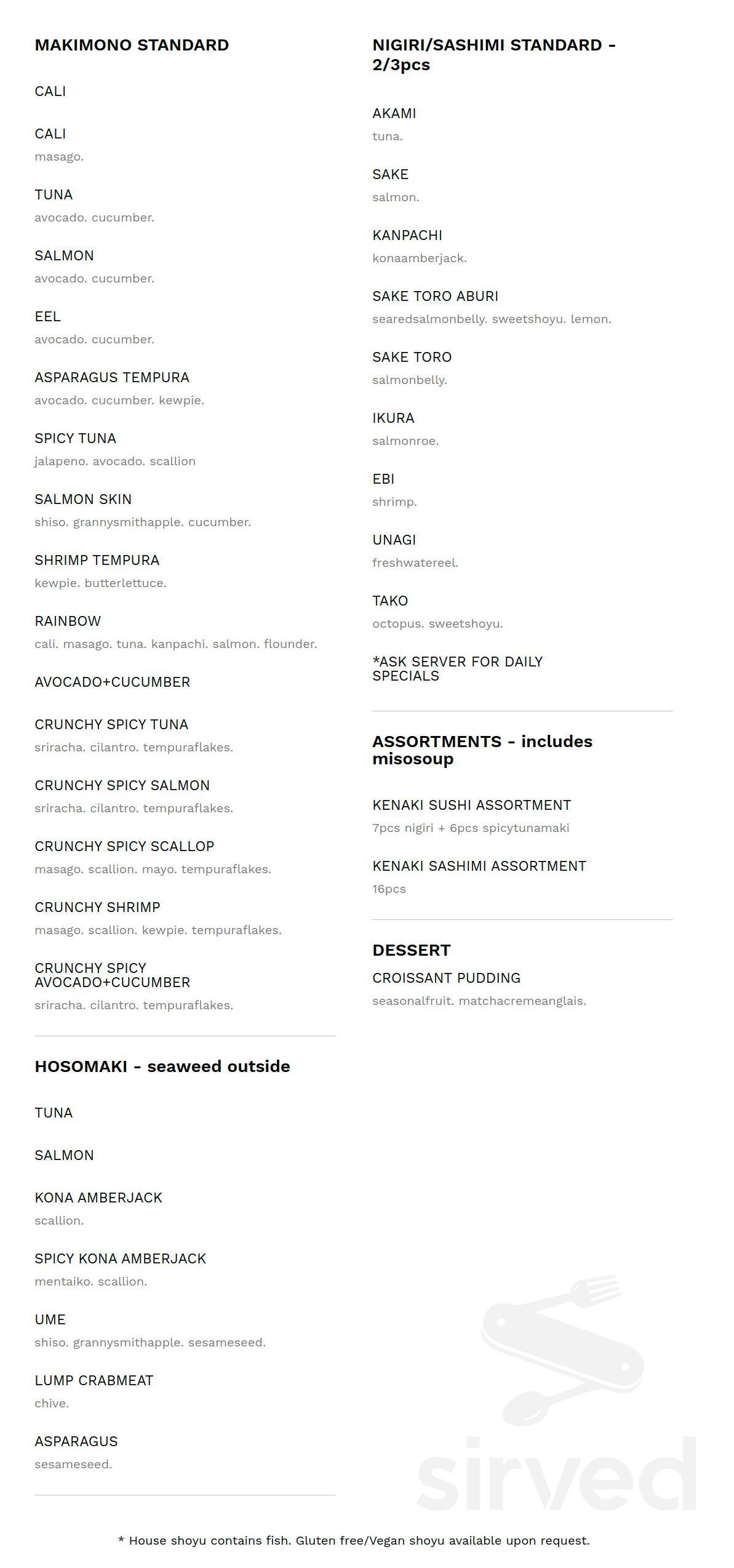 KENAKI Sushi Counter menu in Gaithersburg, Maryland, USA
