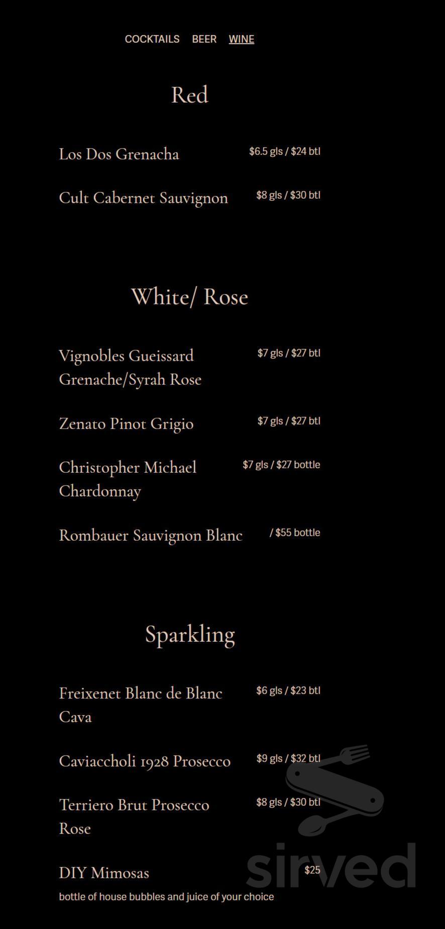 The Sage Mule menu in Greensboro, North Carolina, USA