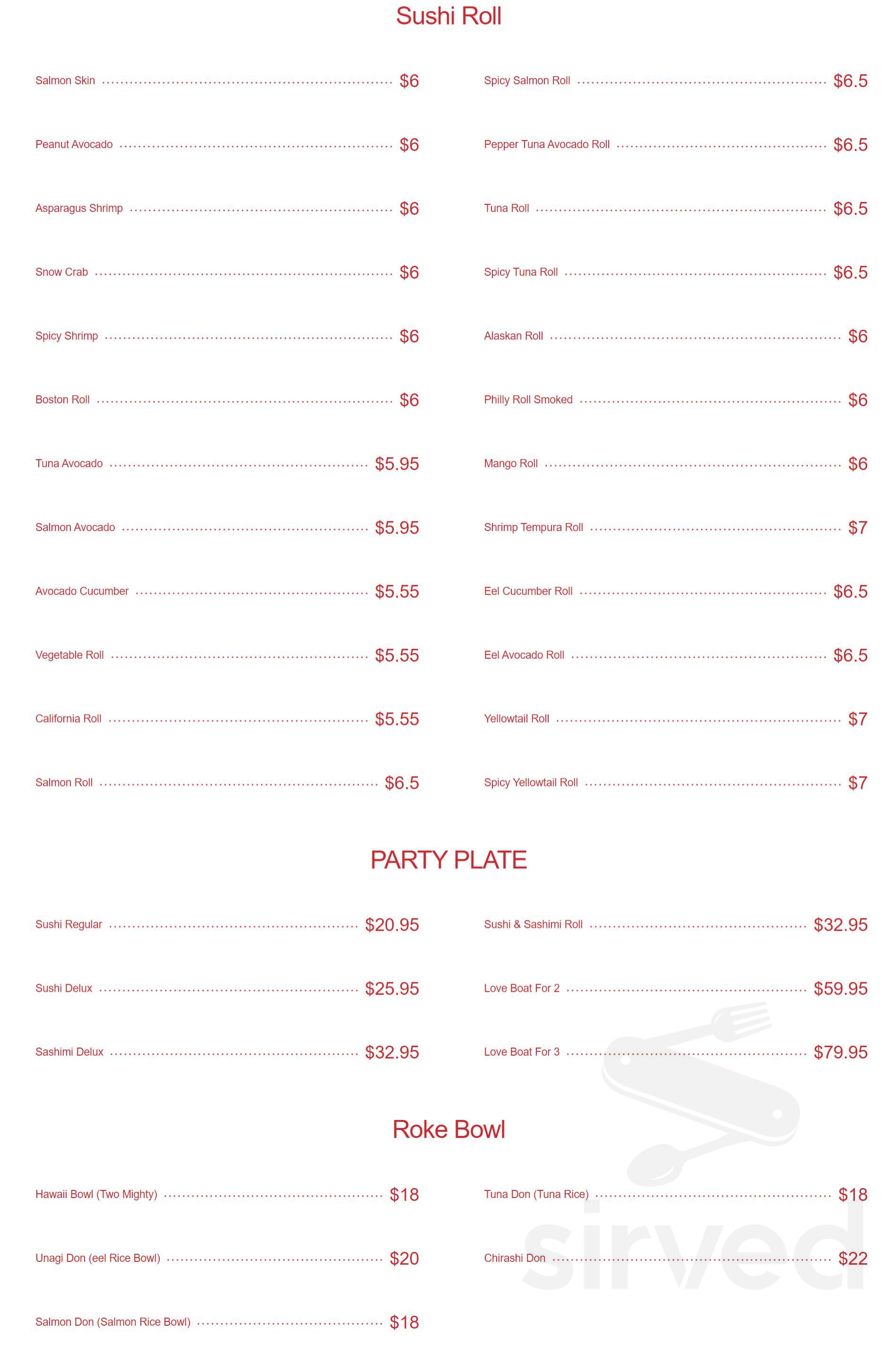 Big Bamboo Asian Fusion menu in Port Charlotte, Florida, USA