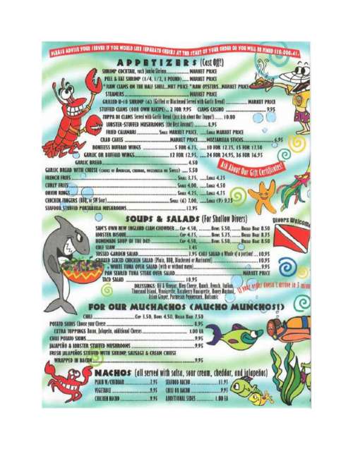 Sam The Clam Pub & Grub menu in Plantsville, Connecticut, USA