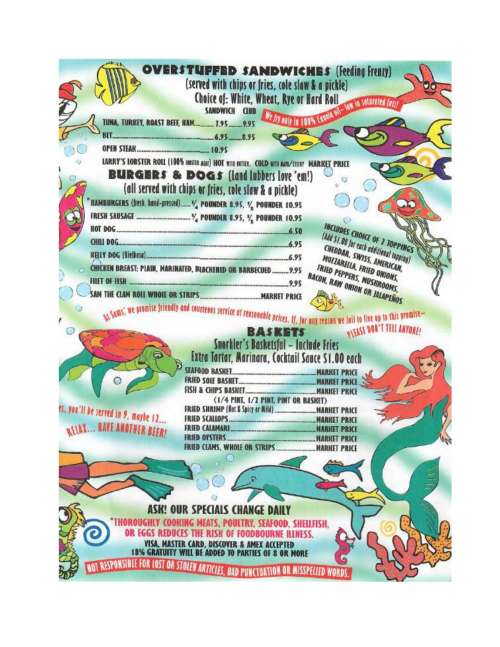 Sam The Clam Pub & Grub menu in Plantsville, Connecticut, USA